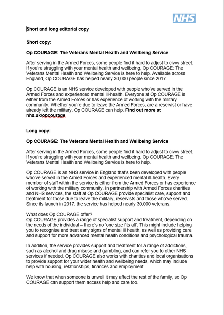 Long and short copy | Op COURAGE Awareness Campaign | Campaign Resource ...