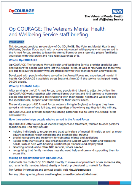 Staff briefing sheet | Op COURAGE Awareness Campaign | Campaign ...