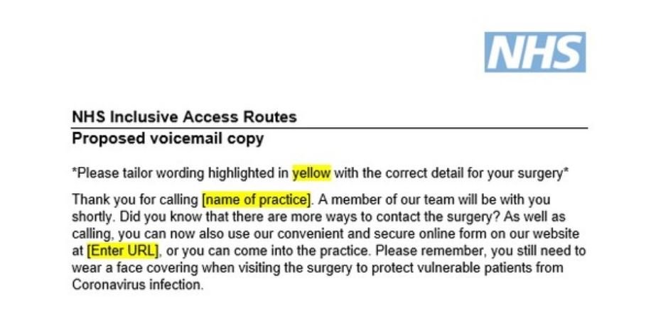 Voicemail and text message scripts | General Practice Access Routes ...
