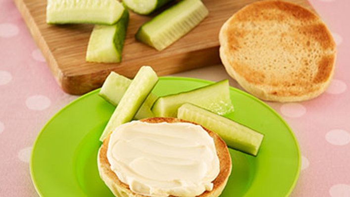 Cheesy English muffins and cucumber sticks - Recipes - Best Start in ...