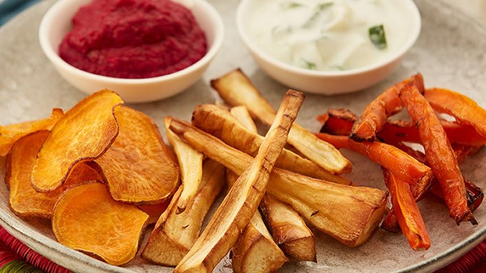 Roasted veg with dips - Recipes - Healthier Families - NHS